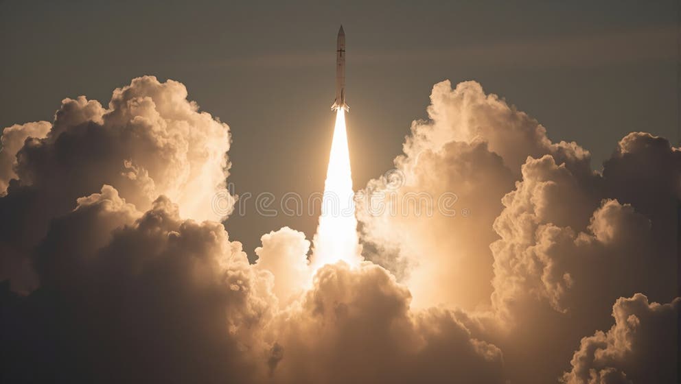 Missile Launching through Clouds with Blinding Flash Stock Illustration ...