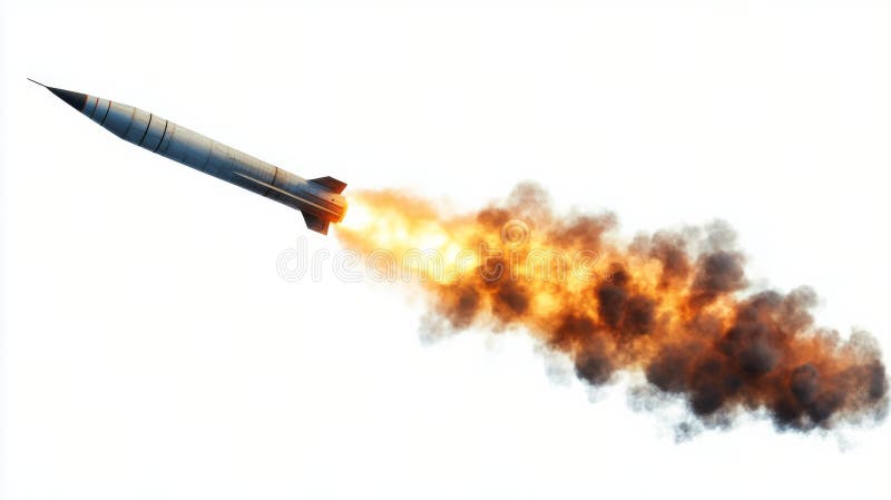 A Missile Launches with Powerful Flames and Smoke Against a Clear ...