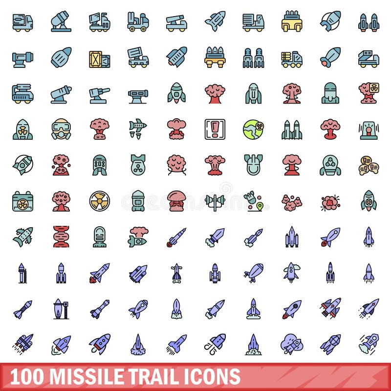 100 Missile Trail Icons Set, Color Line Style Stock Illustration ...