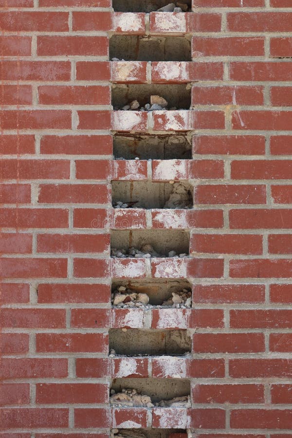Missing Bricks in Red Brick Wall Stock Photo - Image of bricks, lines ...