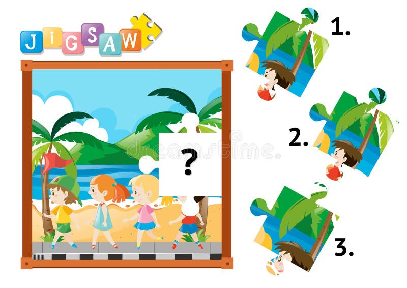 Missing Jigsaw Puzzle Game with Kids on the Road Stock Vector ...