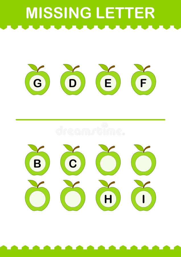Missing Letter with Apple. Worksheet for Kids Stock Vector ...