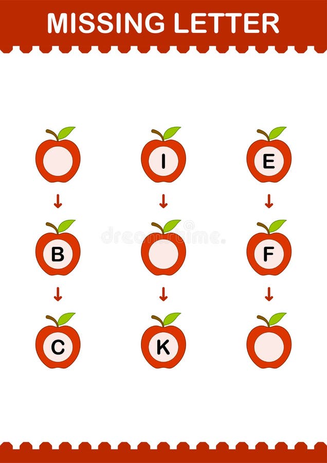 Missing Letter with Apple. Worksheet for Kids Stock Vector ...