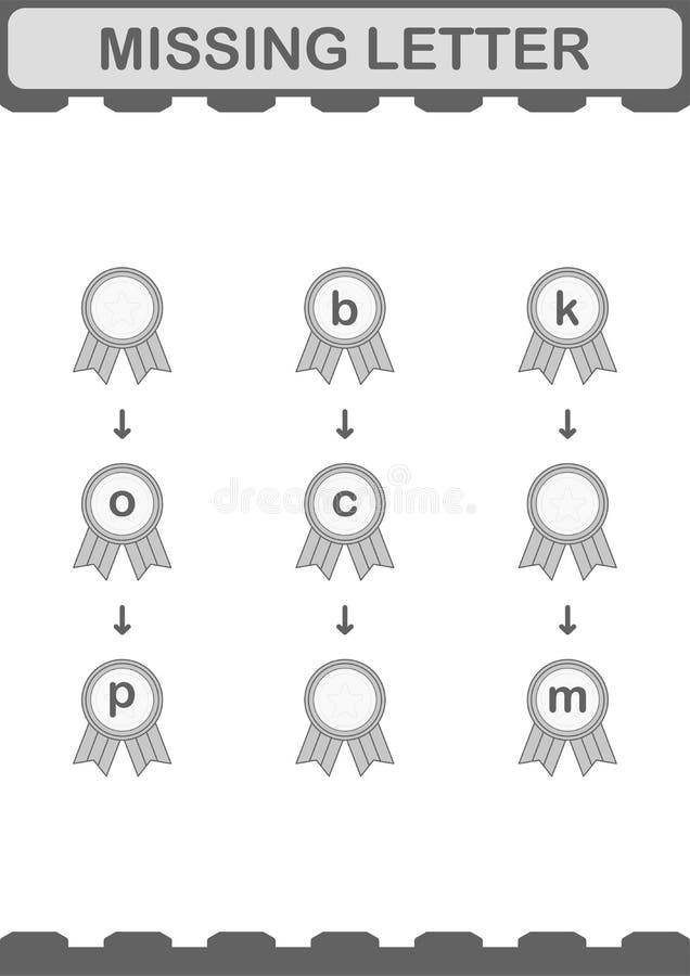 Missing Letter with Award Medal. Worksheet for Kids Stock Vector ...