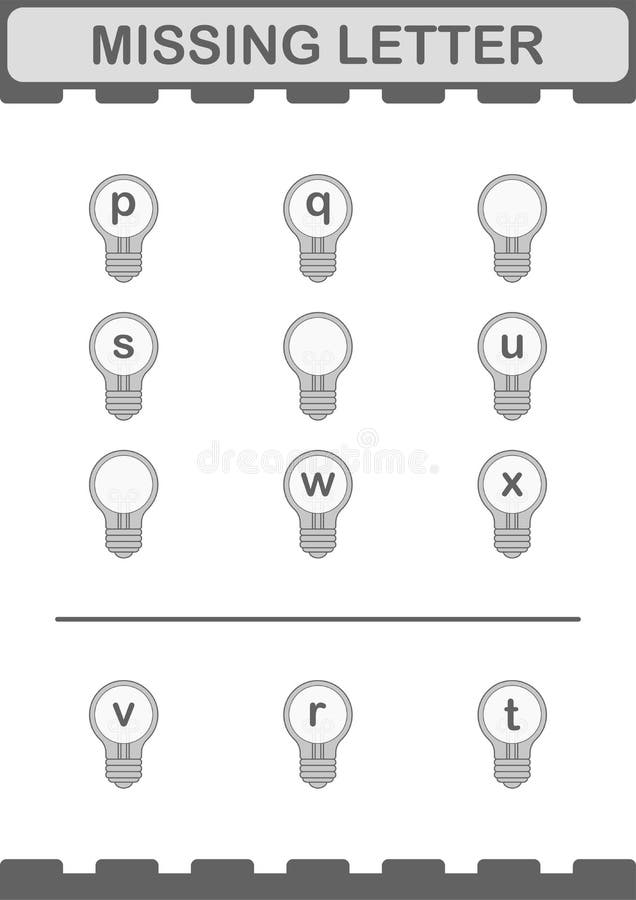 Missing Letter with Bulb. Worksheet for Kids Stock Vector ...