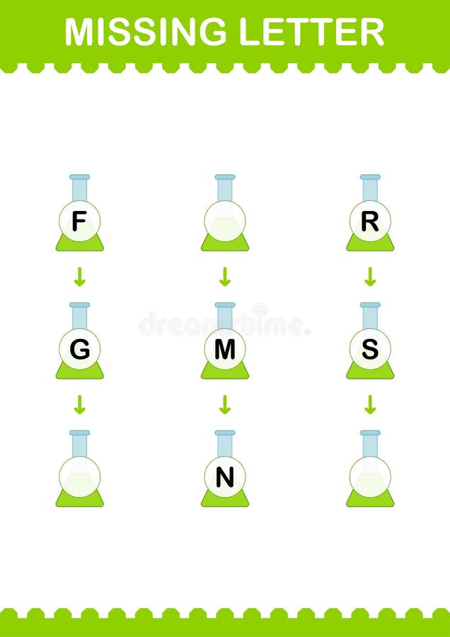 Missing Letter with Erlenmeyer Flask. Worksheet for Kids Stock Vector ...