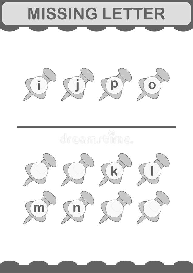 Missing Letter with Push Pin. Worksheet for Kids Stock Vector ...