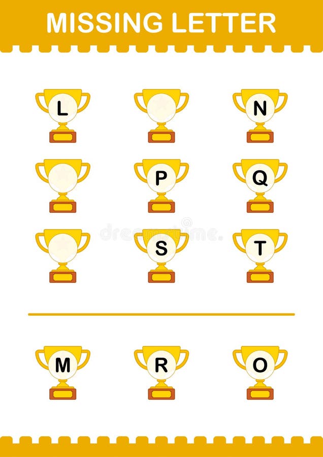 Missing Letter with Trophy. Worksheet for Kids Stock Vector ...