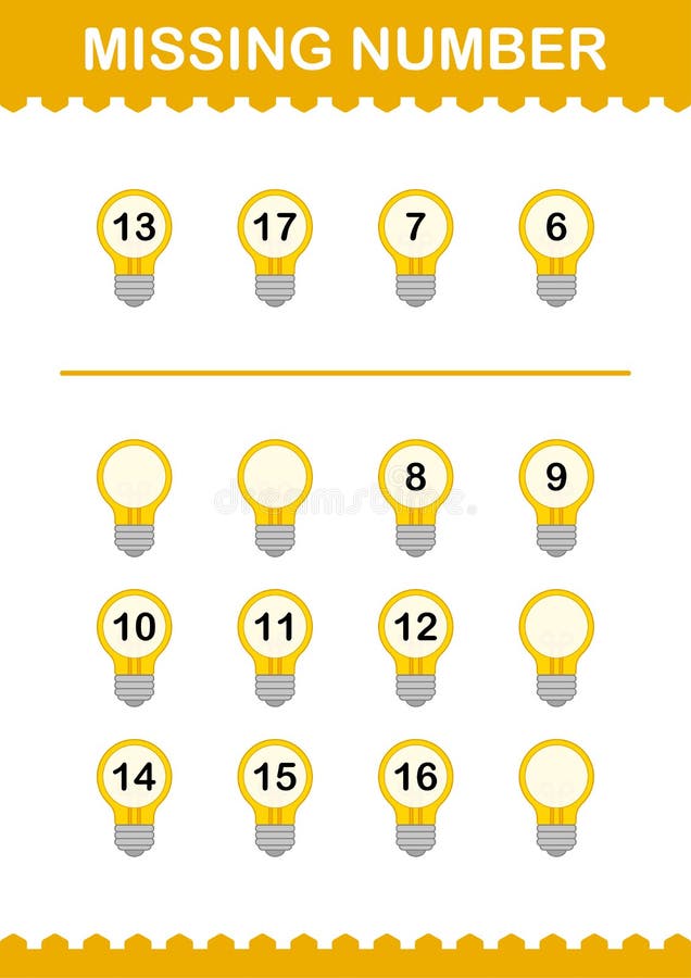 Missing Number with Bulb. Worksheet for Kids Stock Vector ...