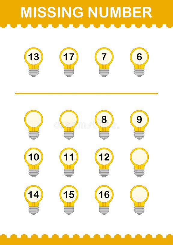 Missing Number with Bulb. Worksheet for Kids Stock Vector ...