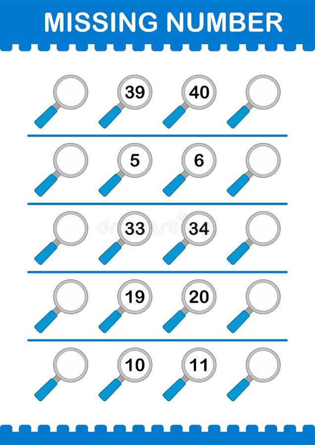 Missing Number with Magnifying Glass. Worksheet for Kids Stock Vector ...
