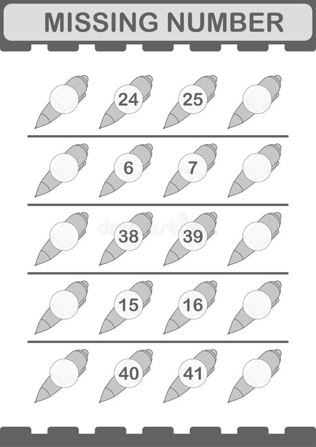 Missing Number with Pen. Worksheet for Kids Stock Vector - Illustration ...
