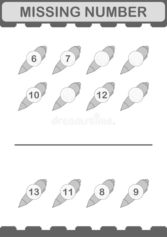 Missing Number with Pen. Worksheet for Kids Stock Vector - Illustration ...