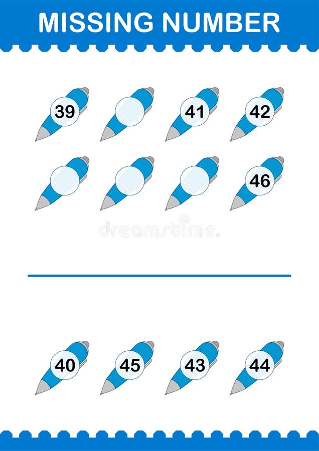 Missing Number with Pen. Worksheet for Kids Stock Vector - Illustration ...