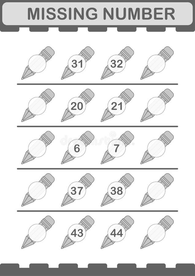 Missing Number with Pencil. Worksheet for Kids Stock Vector ...