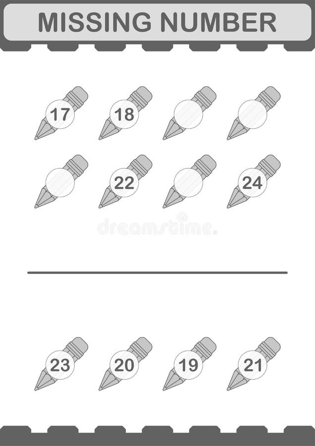 Missing Number with Pencil. Worksheet for Kids Stock Vector ...