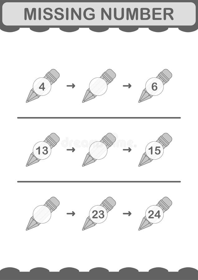 Missing Number with Pencil. Worksheet for Kids Stock Vector ...