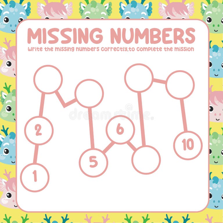 Missing Numbers Worksheet. Write the Answer Correctly Stock Vector ...