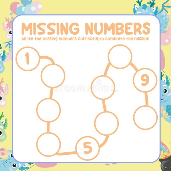 Missing Numbers Worksheet. Write the Answer Correctly Stock Vector ...
