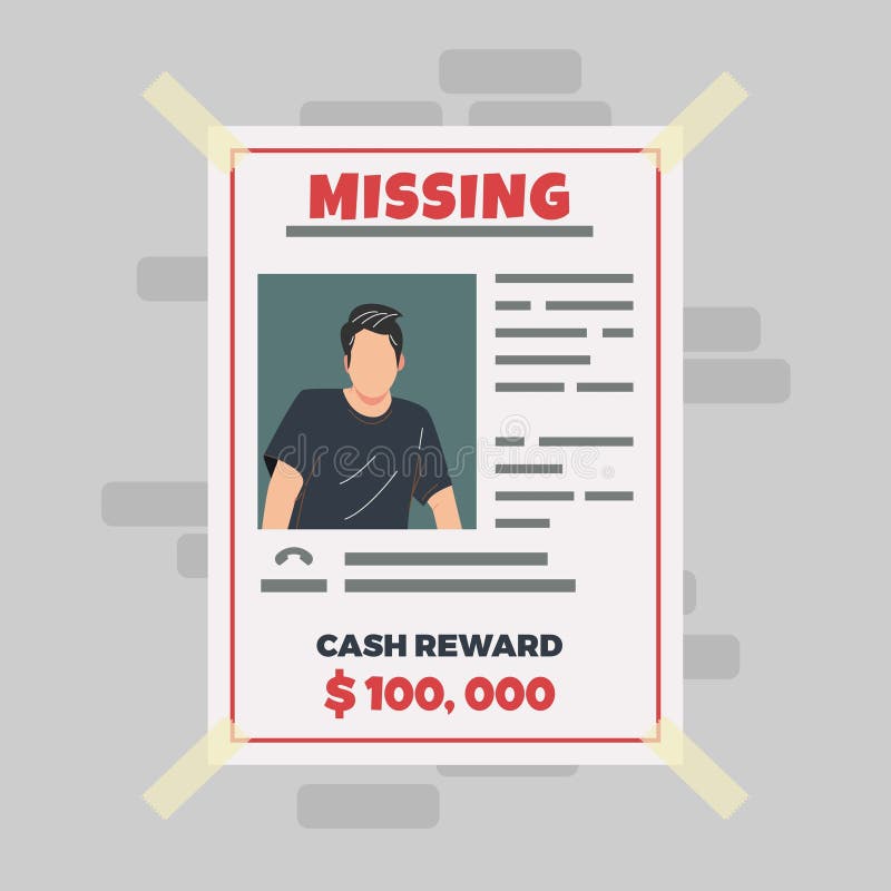 Missing Person Poster and Cash Reward for those Who Get it Stock Vector ...