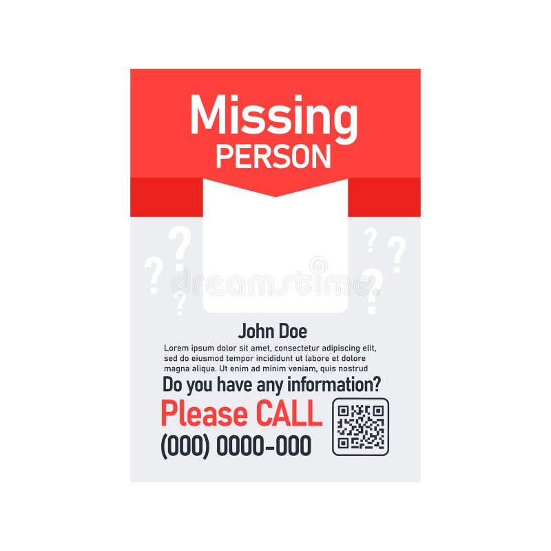Missing Person Poster with Question Marks and Contact Information Stock ...