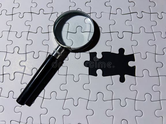 Missing Puzzle Piece with Magnifying Glass Concept Stock Photo - Image ...