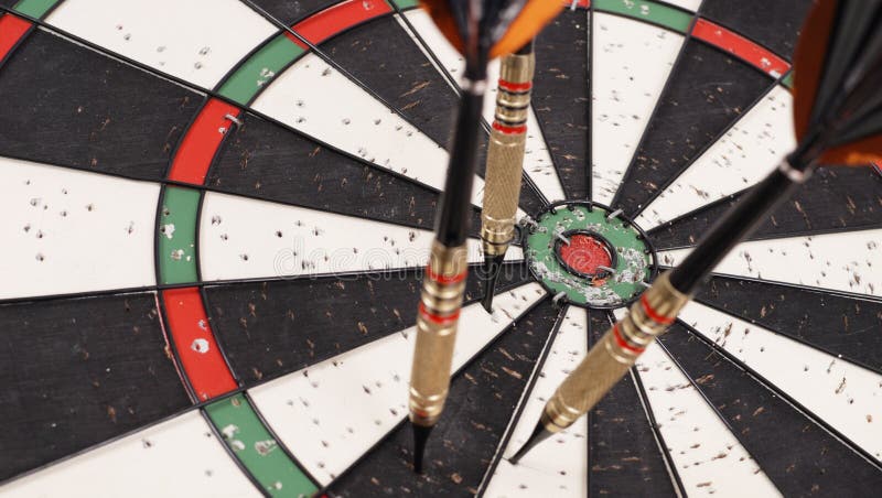 Darts Missing Bullseye on a Worn Out Dartboard. Proper Targeting ...