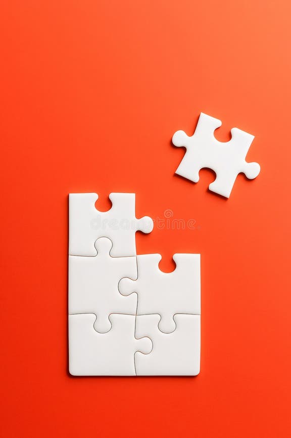Missing White Jigsaw Puzzle Piece Resting on Bright Orange Surface ...