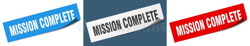 Mission complete price tag stock vector. Illustration of blue - 118880905