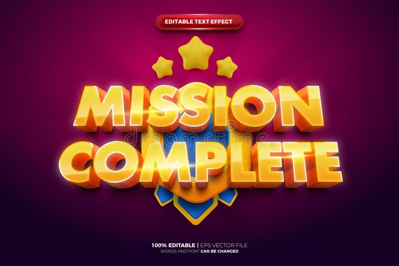 Mission Complete with Game Badge 3D Cartoon Editable Text Effect Stock ...