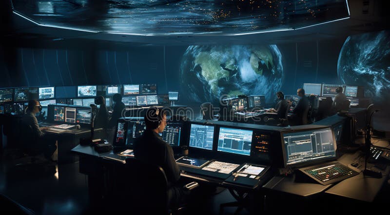 A Mission Control Room Full of Computer Monitors and People Watching ...
