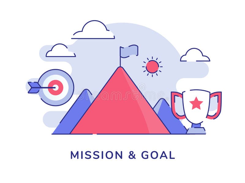 Mission and Goal Concept Flag on Top Summit Mountain Target Trophy ...