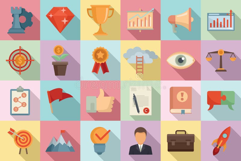 Mission Icons Set, Flat Style Stock Vector - Illustration of leader ...