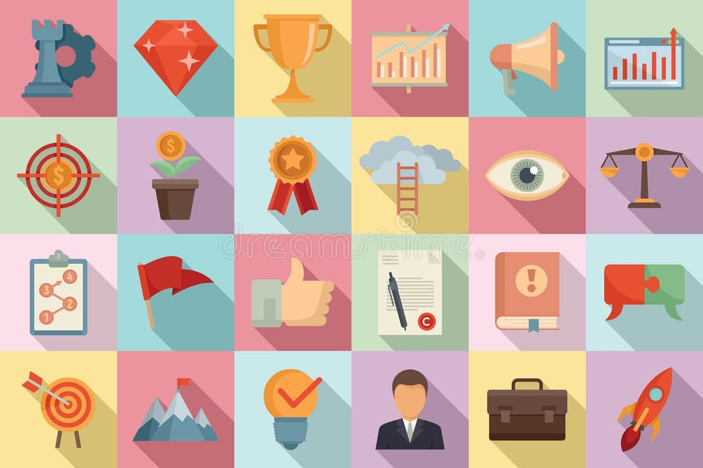 Mission Icons Set, Flat Style Stock Vector - Illustration of leader ...