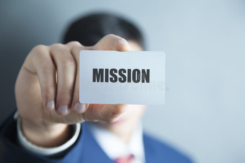 Mission Text on Card on Man Hand Stock Image - Image of goal ...