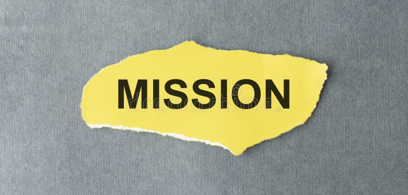 Mission Text on White Paper with Copy Space and Torn Brown Packing ...