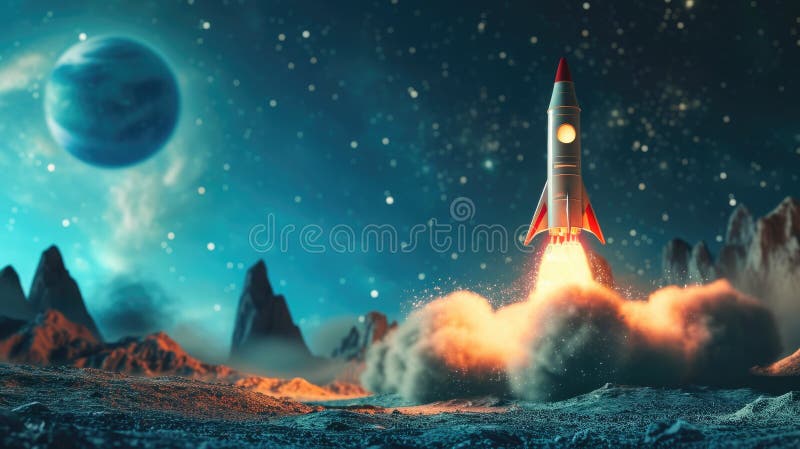 Mission To Infinity: Space Rocket Liftoff. Stock Illustration ...