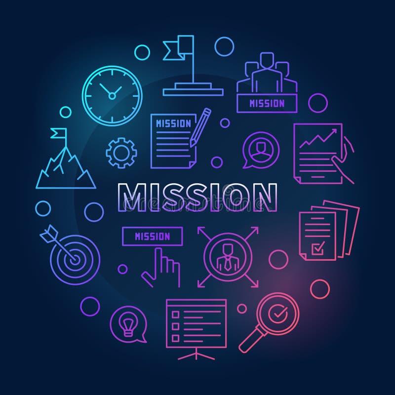 Mission Vector Blue Outline Illustration on Dark Background Stock ...