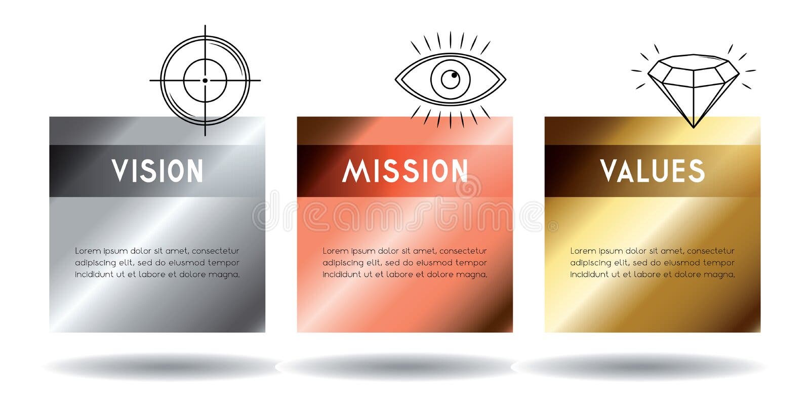 Mission, Vision, Values Concept - Circles Graphics - Vector ...