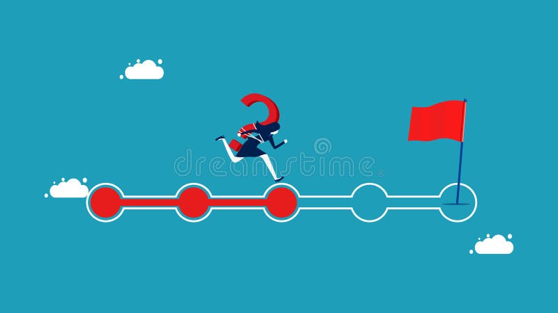 Missions and Progress in Solving Problems. Businesswoman with Question ...