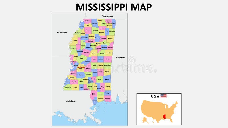 Mississippi Map. State and District Map of Mississippi Stock Vector ...