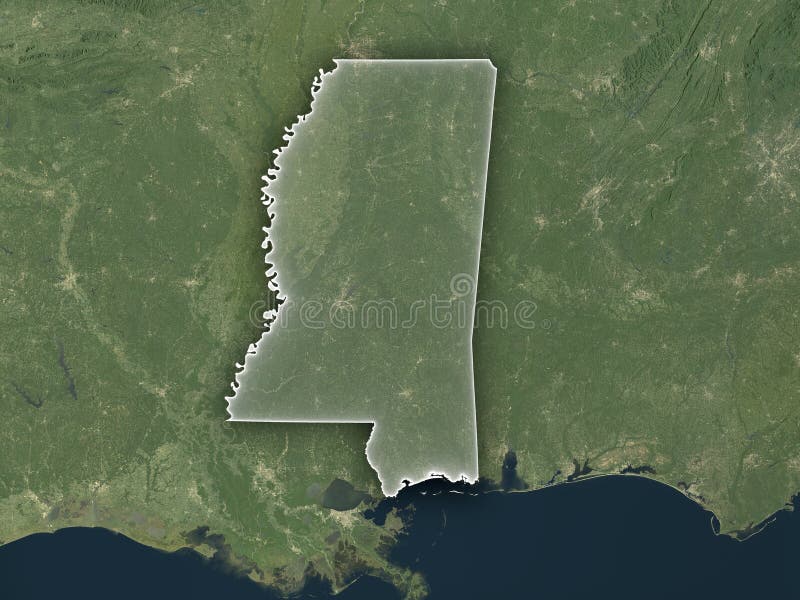 Mississippi on a Realistic Map with State Borders and Cities Stock ...