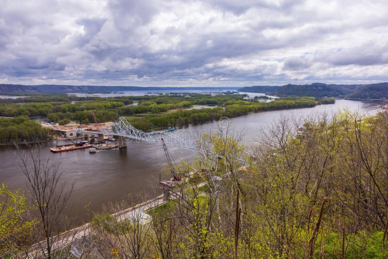 A Mississippi River with Bridge Scenic View in Spring Stock Image ...