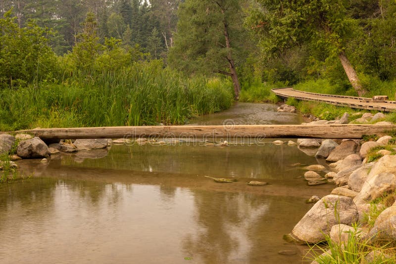 Mississippi River with Log Footbridge Stock Photo - Image of rocks ...
