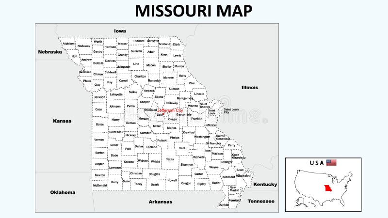 Missouri Map. Political Map of Missouri with Boundaries in White Color ...