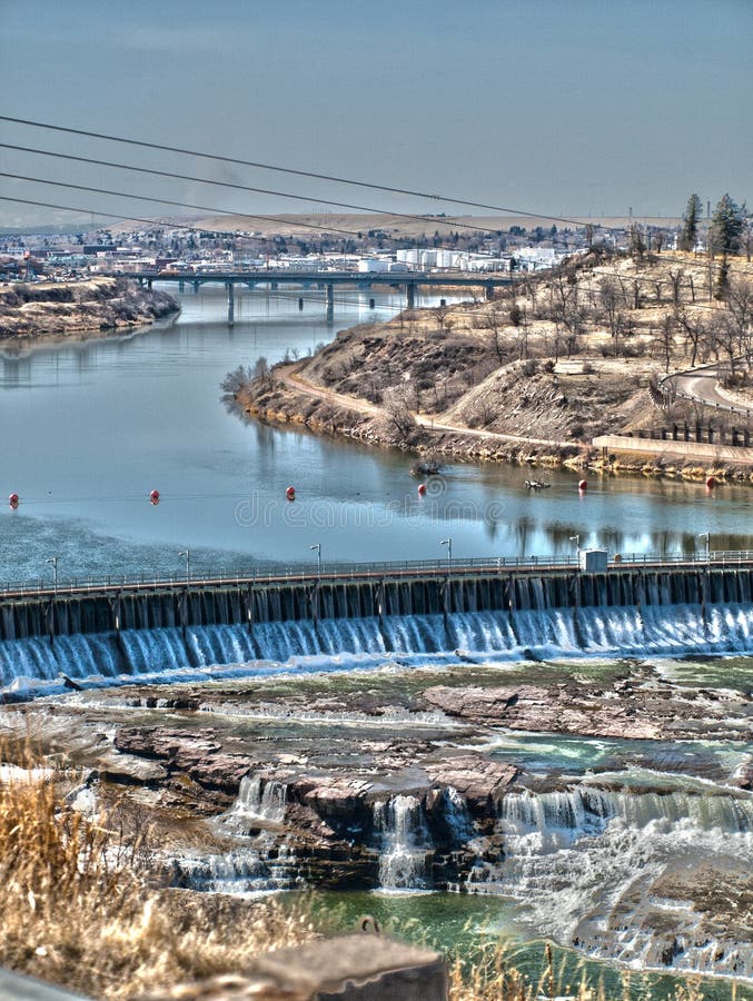 Missouri River through Great Falls Stock Photo - Image of river ...