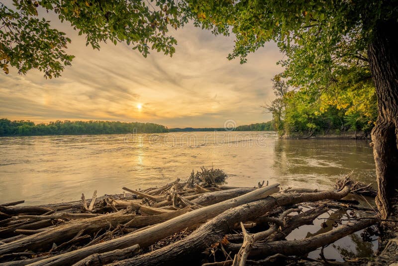 Missouri River in the USA at Sunset Stock Photo - Image of evening ...