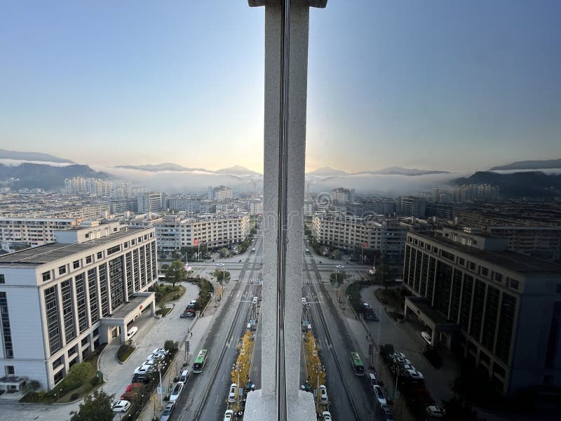 Mist city in mirror stock image. Image of morning, city - 236057717