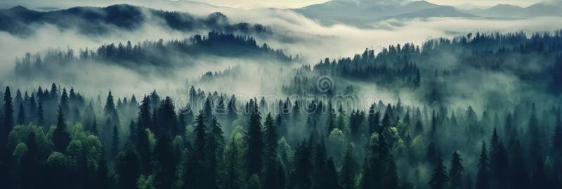 Mist-covered Forest Photo Realistic Illustration - Generative AI. Stock ...
