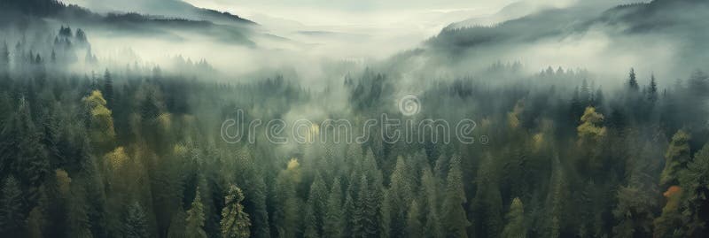 Mist-covered Forest Photo Realistic Illustration - Generative AI. Stock ...